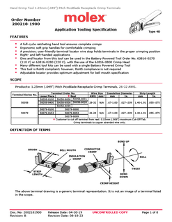 Crimp Presses and Crimp Hand Tools Part - 2002181900 | Molex