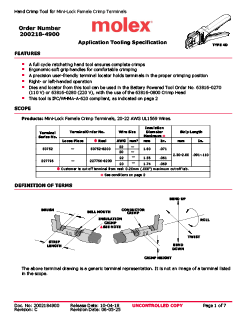 Crimp Presses and Crimp Hand Tools Part - 2002184900 | Molex