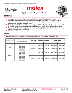 Applicators and Crimp Modules Part - 2037022500 | Molex