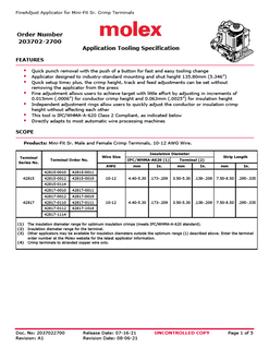 Applicators and Crimp Modules Part - 2037022700 | Molex