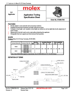 Applicators and Crimp Modules Part - 572983700 | Molex