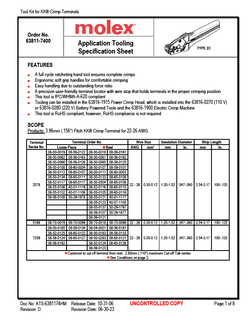 Crimp Presses and Crimp Hand Tools Part - 638117400 | Molex
