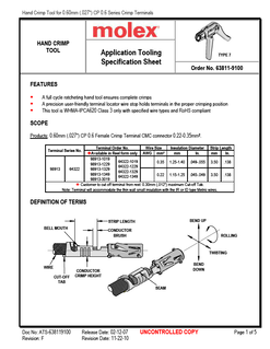 Crimp Presses and Crimp Hand Tools Part - 638119100 | Molex