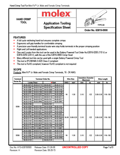 Crimp Presses and Crimp Hand Tools Part - 638190900 | Molex