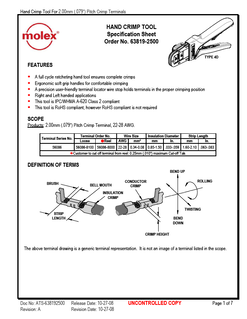 Crimp Presses and Crimp Hand Tools Part - 638192500 | Molex