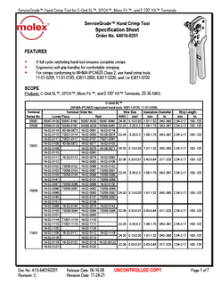 Crimp Presses and Crimp Hand Tools Part - 640160201 | Molex