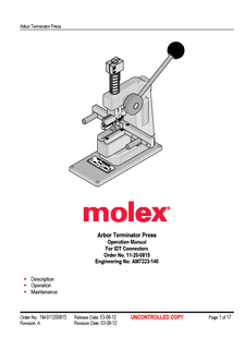 Crimp Presses and Crimp Hand Tools Part - 11200815 | Molex